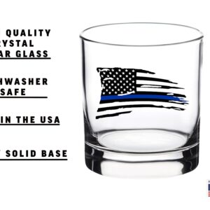 Rogue River Tactical Tattered Thin Blue Line Old Fashioned Whiskey Glass Drinking Cup Gift For Police Officer Law Enforcement