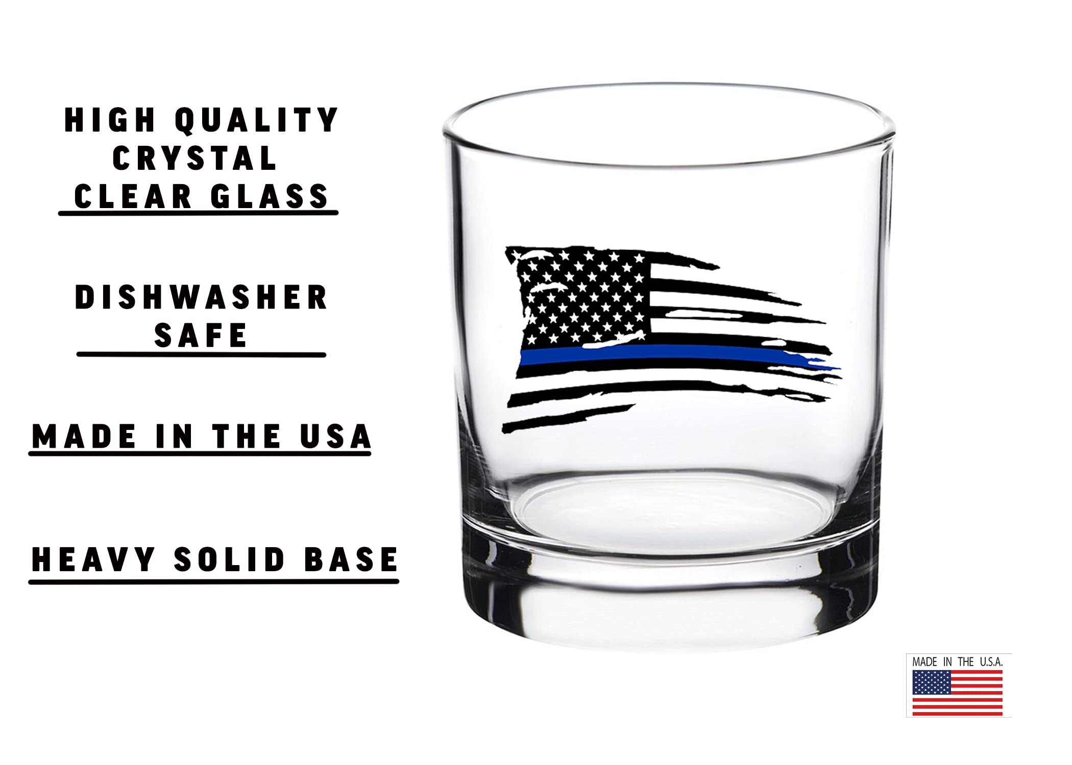 Rogue River Tactical Tattered Thin Blue Line Old Fashioned Whiskey Glass Drinking Cup Gift For Police Officer Law Enforcement