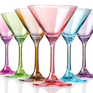 Physkoa Valentine's Day Gifts-Colored Martini Glasses Set | 7oz | Hand Blown Crystal Martini Glasses | Art Deco Cocktail Glasses Set | Versatile Tall Cocktail Glasses | Colorful Cocktail Glass