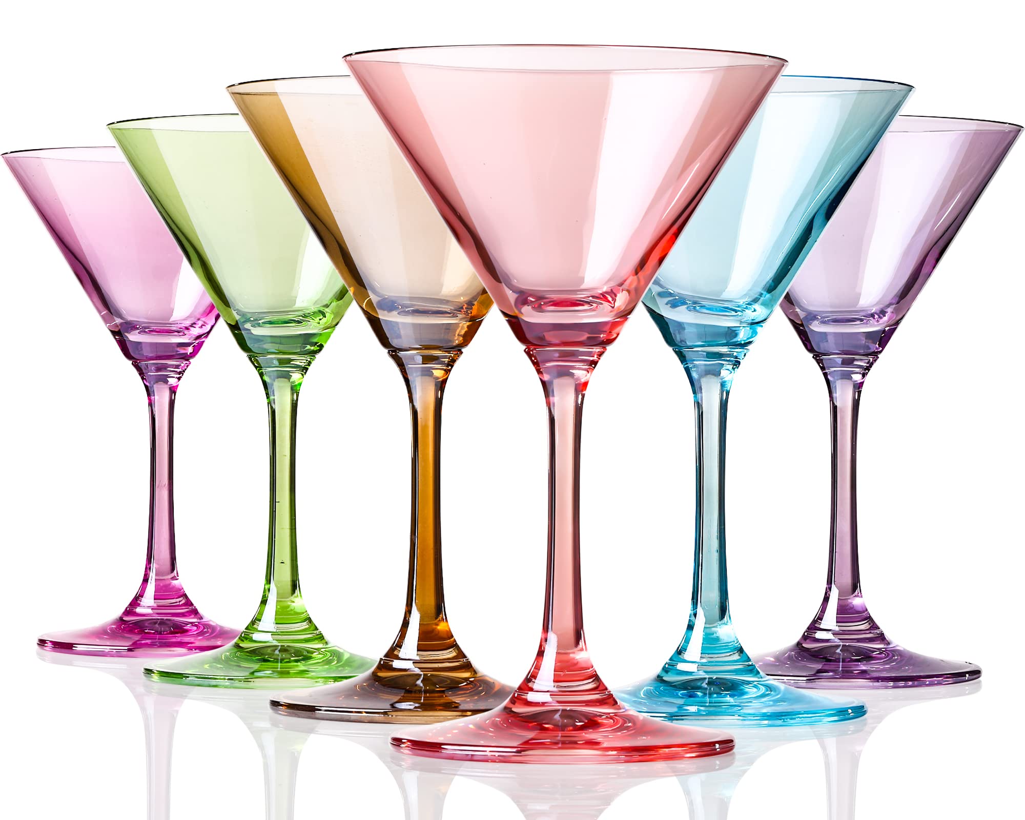 Physkoa Valentine's Day Gifts-Colored Martini Glasses Set | 7oz | Hand Blown Crystal Martini Glasses | Art Deco Cocktail Glasses Set | Versatile Tall Cocktail Glasses | Colorful Cocktail Glass