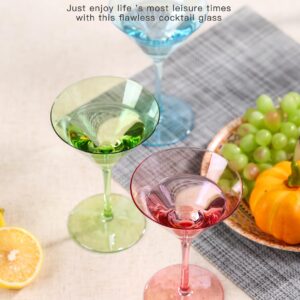 Physkoa Valentine's Day Gifts-Colored Martini Glasses Set | 7oz | Hand Blown Crystal Martini Glasses | Art Deco Cocktail Glasses Set | Versatile Tall Cocktail Glasses | Colorful Cocktail Glass