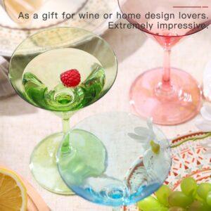 Physkoa Valentine's Day Gifts-Colored Martini Glasses Set | 7oz | Hand Blown Crystal Martini Glasses | Art Deco Cocktail Glasses Set | Versatile Tall Cocktail Glasses | Colorful Cocktail Glass