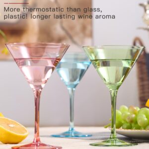 Physkoa Valentine's Day Gifts-Colored Martini Glasses Set | 7oz | Hand Blown Crystal Martini Glasses | Art Deco Cocktail Glasses Set | Versatile Tall Cocktail Glasses | Colorful Cocktail Glass