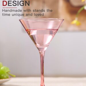 Physkoa Valentine's Day Gifts-Colored Martini Glasses Set | 7oz | Hand Blown Crystal Martini Glasses | Art Deco Cocktail Glasses Set | Versatile Tall Cocktail Glasses | Colorful Cocktail Glass