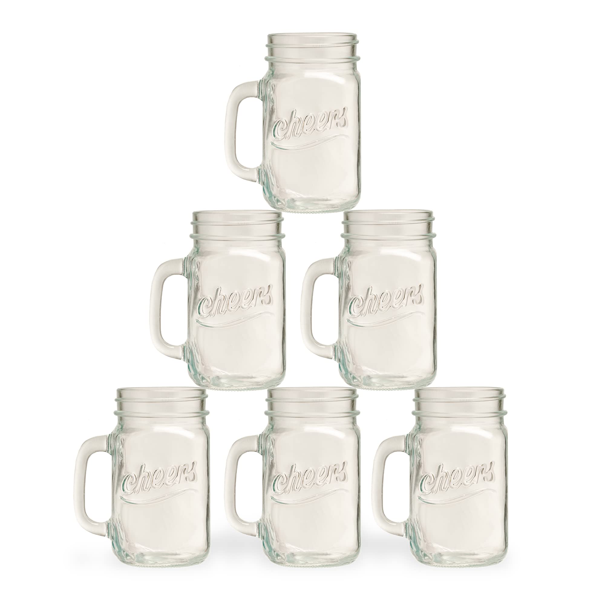 Protocol Mason Jar Glasses with Handles | Set of 6 | 16 Oz | Dishwasher Safe Drinking Glasses | Perfect for wedding showers, backyard BBQs | Great stocking stuffer, party favor or gift…