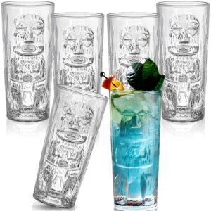 soujoy 6 pack tiki glass, 14oz modern bar cocktails mug, old fashioned highball cup for mai tai, exotic zombie cocktails, tropical island drinks tiki bar professional hawaiian party barware