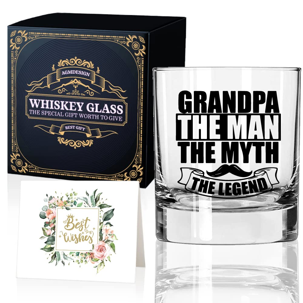 AGMDESIGN Grandpa The Man The Myth The Legend Whiskey Glass Gift Box for Grandfather, Papa, Him, Dad, Husband, Coworker, Friend, Boss, Birthday Gifts