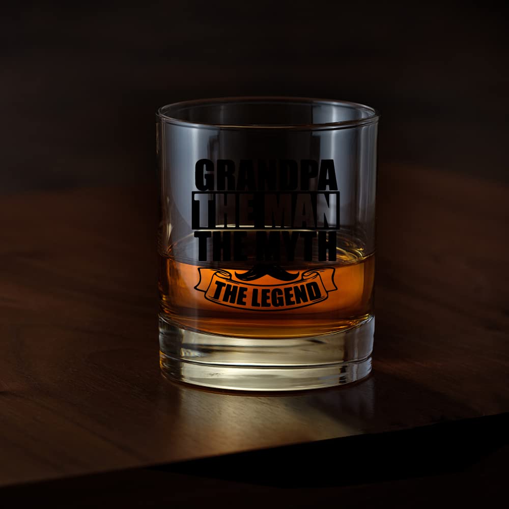 AGMDESIGN Grandpa The Man The Myth The Legend Whiskey Glass Gift Box for Grandfather, Papa, Him, Dad, Husband, Coworker, Friend, Boss, Birthday Gifts