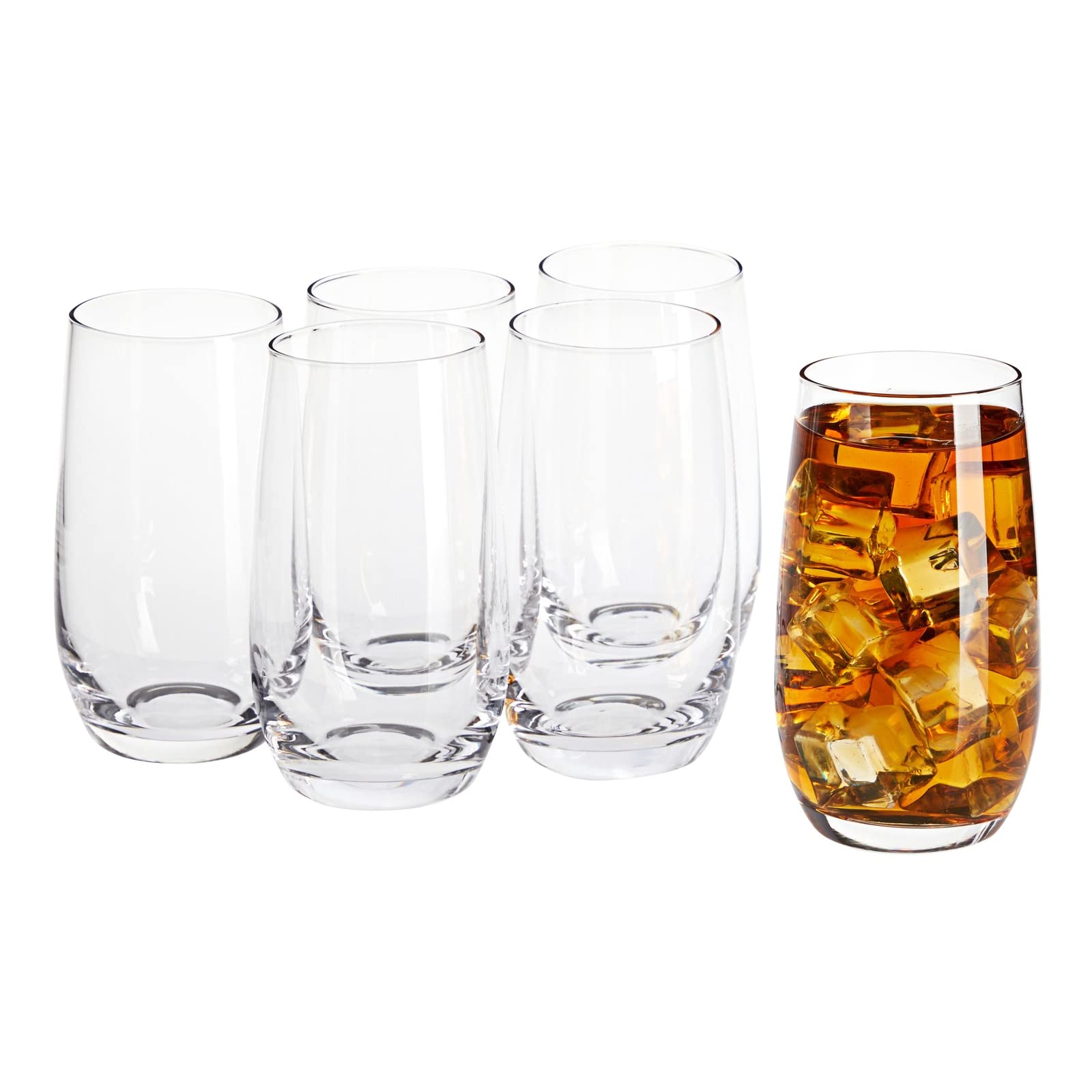 12oz Clear Highball Glasses Set of 6 for Beer, Juice, Mixed Drinks, Cocktails (2 x 5 In)