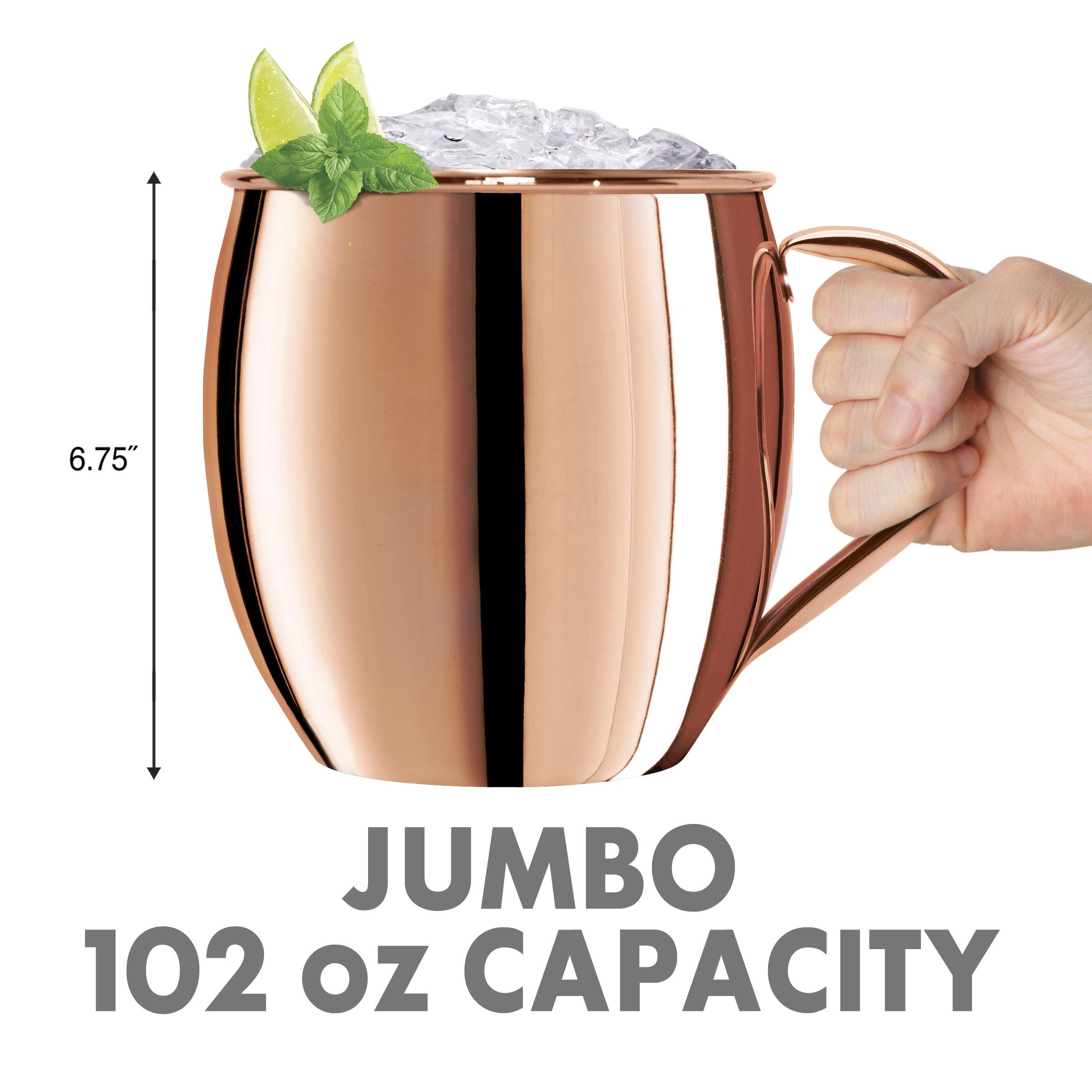 Oggi Jumbo Stainless Steel Moscow Mule Mug- 102oz Copper Plated Moscow Mule Cup, Cocktail Cart & Home Bar Accessories, Moscow Mule Mugs Make Great Gifts