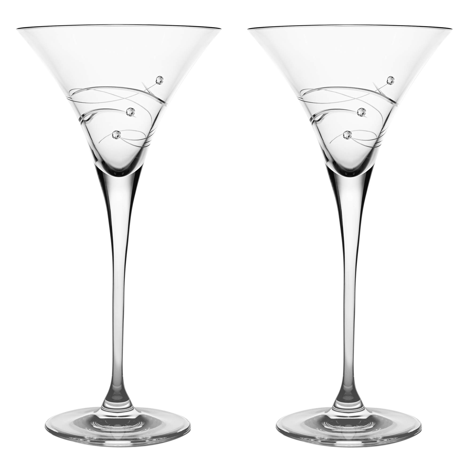 Barski - Handmade Glass - Sparkle - Martini Glass - Decorated with Real Swarovski Diamonds - Gift Boxed - 8.25 oz. - Made in Europe - Set of 2