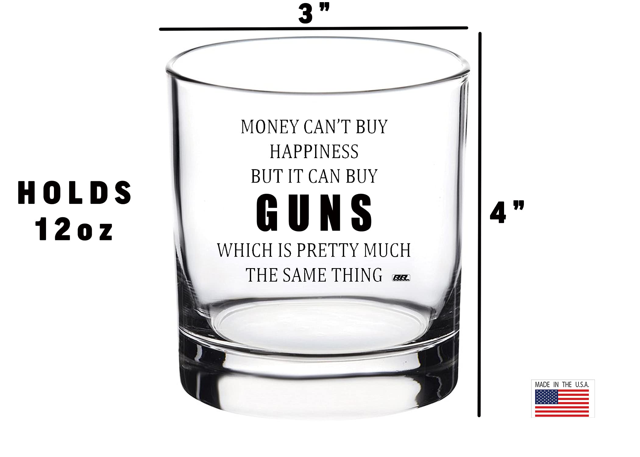 Funny Money Happiness Guns Old Fashioned Whiskey Glass Drinking Cup Gift For Hunter Conservative or Republican