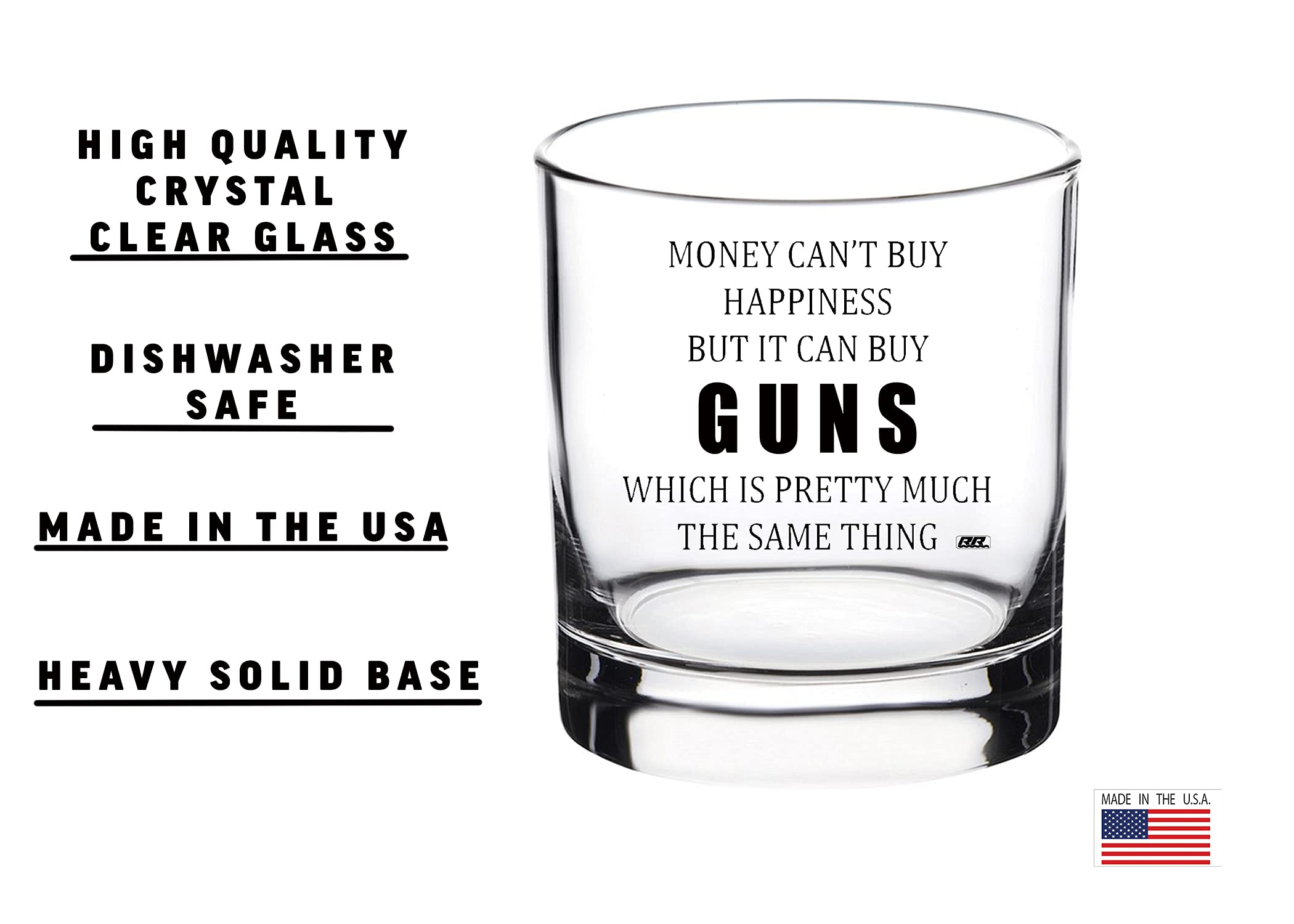 Funny Money Happiness Guns Old Fashioned Whiskey Glass Drinking Cup Gift For Hunter Conservative or Republican