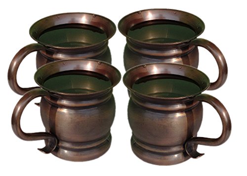 PARIJAT HANDICRAFT Pack of 4 Pure and Authentic Old Fashioned Handcrafted Copper Moscow Mule Mug/Glasses Capacity 14 Ounce