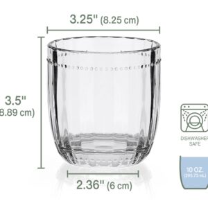 Everyday White by Fitz and Floyd Beaded Double Old Fashioned Beverage Rocks Glass, Set of 4, Clear