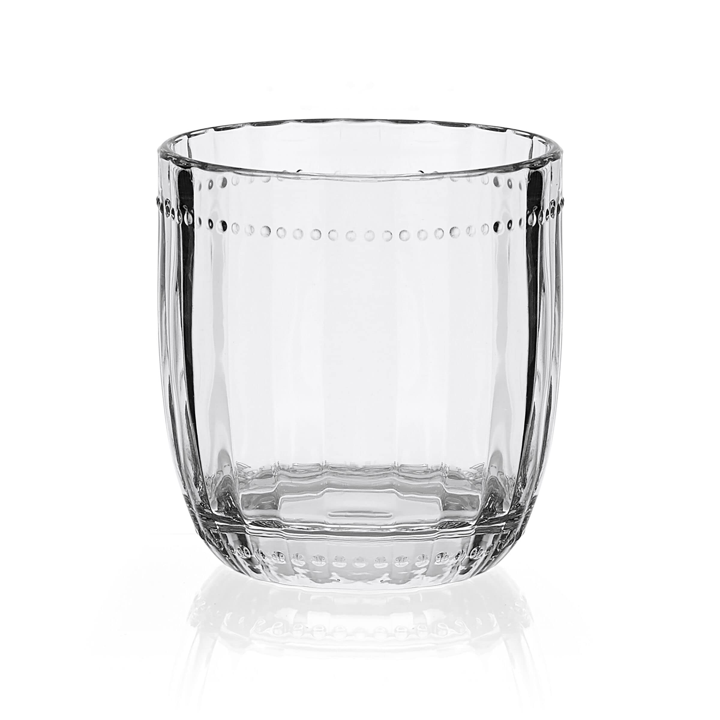 Everyday White by Fitz and Floyd Beaded Double Old Fashioned Beverage Rocks Glass, Set of 4, Clear