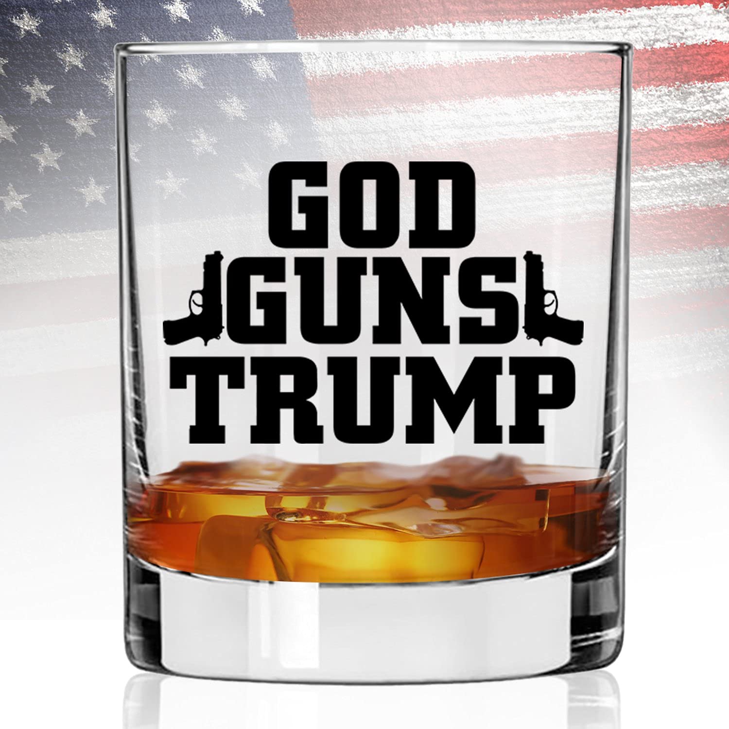 Patriots Cave God 2A Trump Glass | 11 oz Bourbon Whiskey Rock Glass | Old Fashioned Whiskey Tasting Glasses For Men | Retirement Gifts For Men | Made In USA