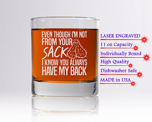 CARVELITA I Know You Always Have My Back Whiskey Glass - 11oz Old Fashion Bourbon Rocks Glass - Bonus Dad Gifts - Step Dad Gifts - Birthday Gifts For Stepdad - Stepdad Gifts - Sarcastic Gifts