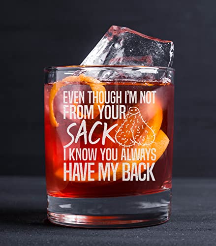 CARVELITA I Know You Always Have My Back Whiskey Glass - 11oz Old Fashion Bourbon Rocks Glass - Bonus Dad Gifts - Step Dad Gifts - Birthday Gifts For Stepdad - Stepdad Gifts - Sarcastic Gifts