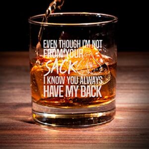 CARVELITA I Know You Always Have My Back Whiskey Glass - 11oz Old Fashion Bourbon Rocks Glass - Bonus Dad Gifts - Step Dad Gifts - Birthday Gifts For Stepdad - Stepdad Gifts - Sarcastic Gifts