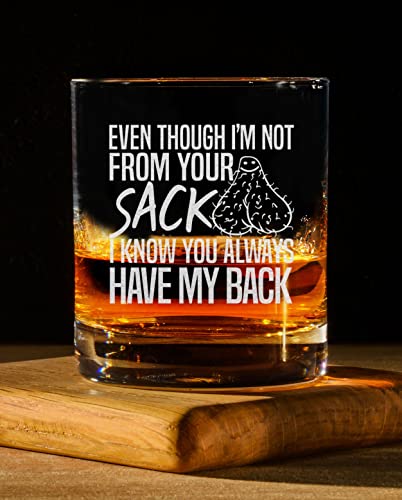 CARVELITA I Know You Always Have My Back Whiskey Glass - 11oz Old Fashion Bourbon Rocks Glass - Bonus Dad Gifts - Step Dad Gifts - Birthday Gifts For Stepdad - Stepdad Gifts - Sarcastic Gifts