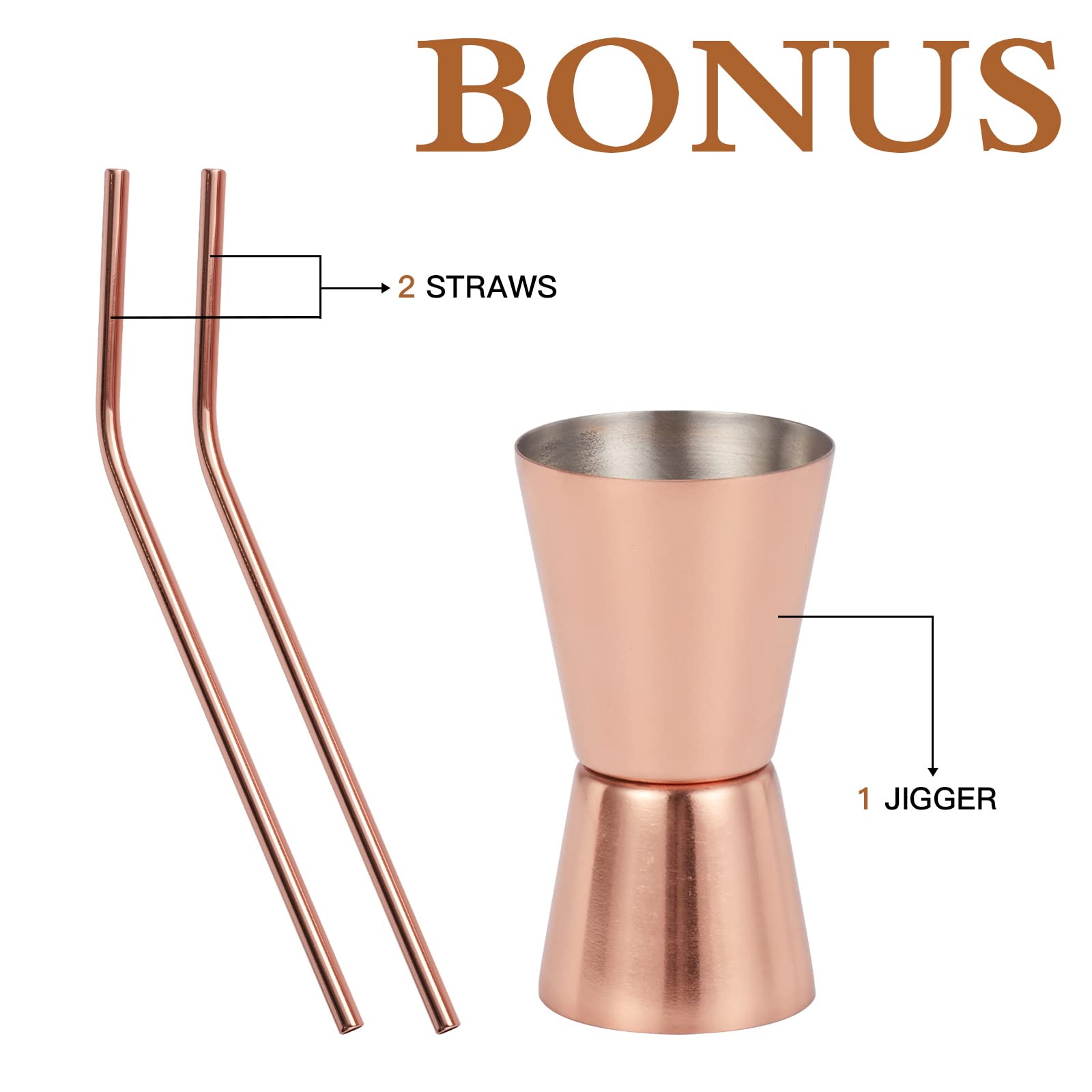 Moscow Mule Mugs Set of 2 - Hammered Moscow Mule Mugs Drinking Cup Stainless Steel Lining with 2 Straws-1 Jigger-Great Dining Entertaining Bar Gift Set (Mug Set of 2 double jigger included)