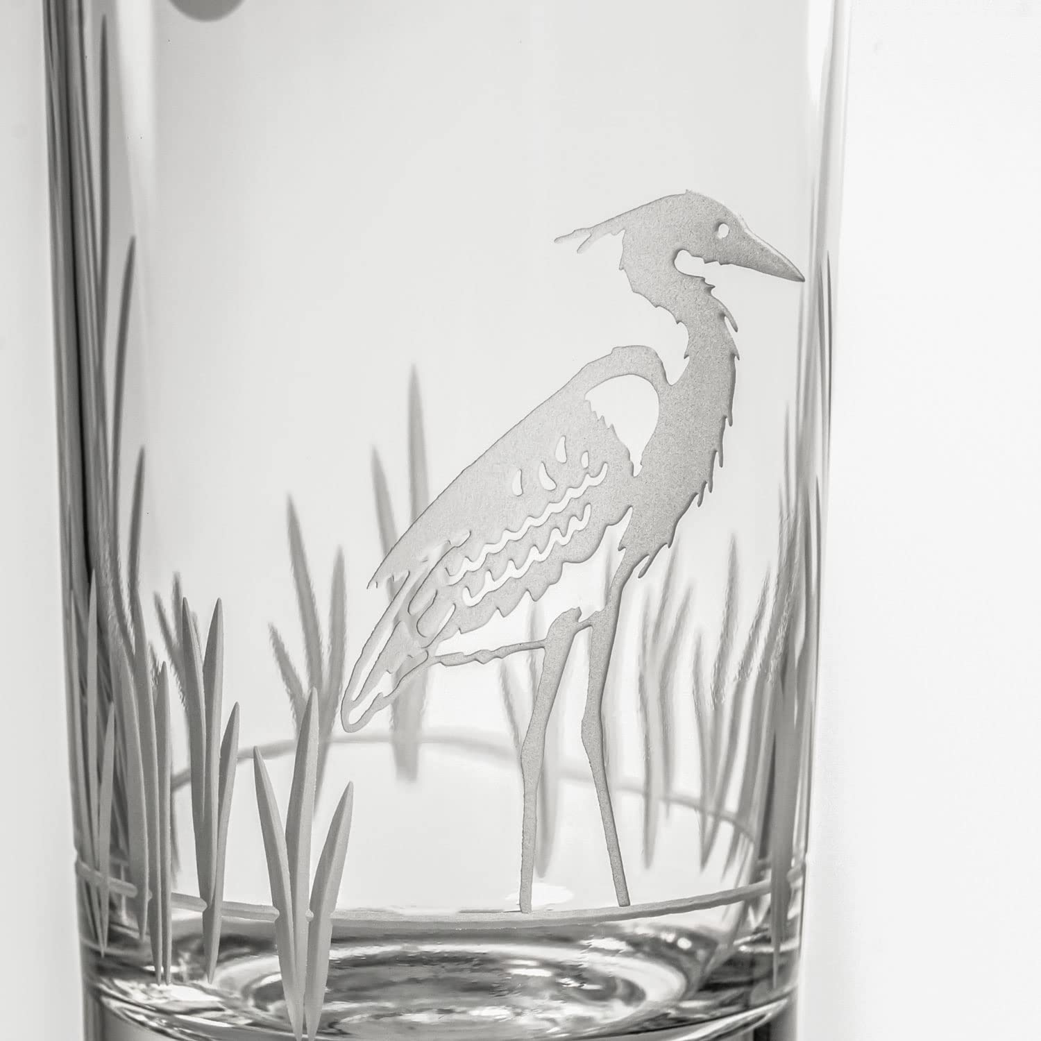 Rolf Glass Heron Highball Glass 15 ounce - Set of 4 Cooler Glasses – Lead-Free Glass - Engraved Drinking Glass with Heavy Base - Designed and Engraved in the USA