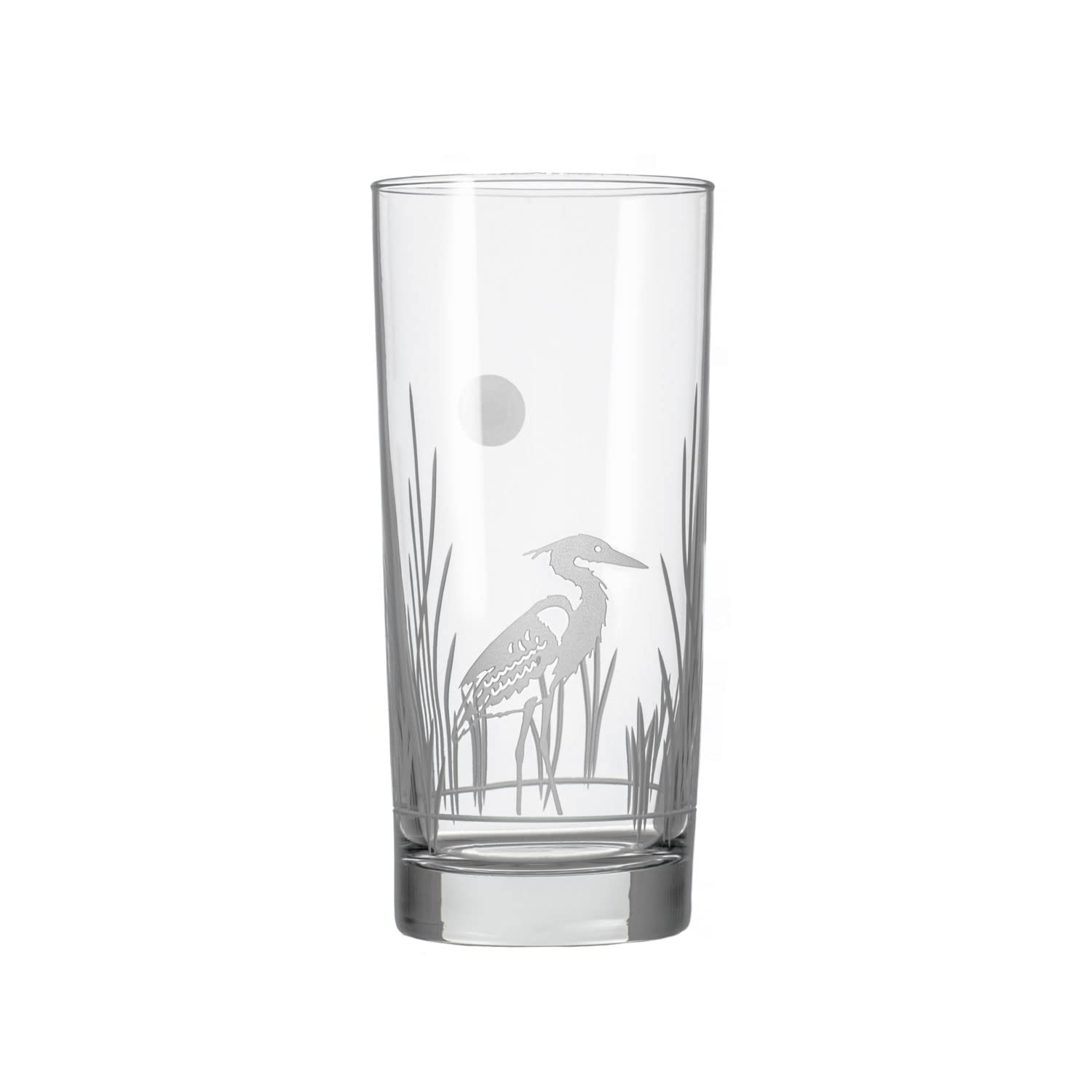 Rolf Glass Heron Highball Glass 15 ounce - Set of 4 Cooler Glasses – Lead-Free Glass - Engraved Drinking Glass with Heavy Base - Designed and Engraved in the USA