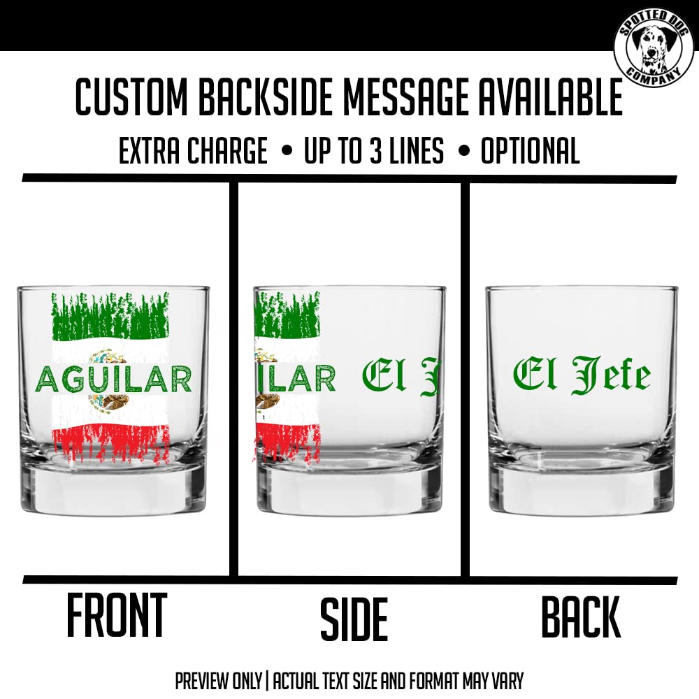 Personalized Printed 11oz Whiskey Glass - Custom Bourbon Christmas Gifts for Men, Dad Scotch Drinking Birthday Glasses, Groomsmen, Liquor Cocktail Rocks Old Fashioned, Mexico Flag