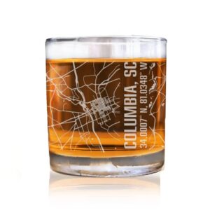 American Sign Letters Columbia South Carolina City Map Whiskey Glass - Columbia Map Glass, South Carolina Gift, South Carolina Glass