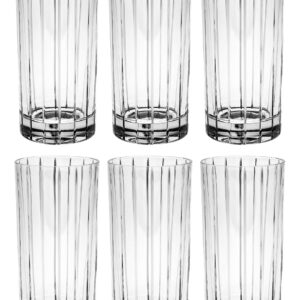 Barski - European Quality Glass- Crystal - Set of 6 - Highball - Hiball Tumblers - 14 oz. - with Classic Clear Striped Design on tumbler - Glasses are Made in Europe