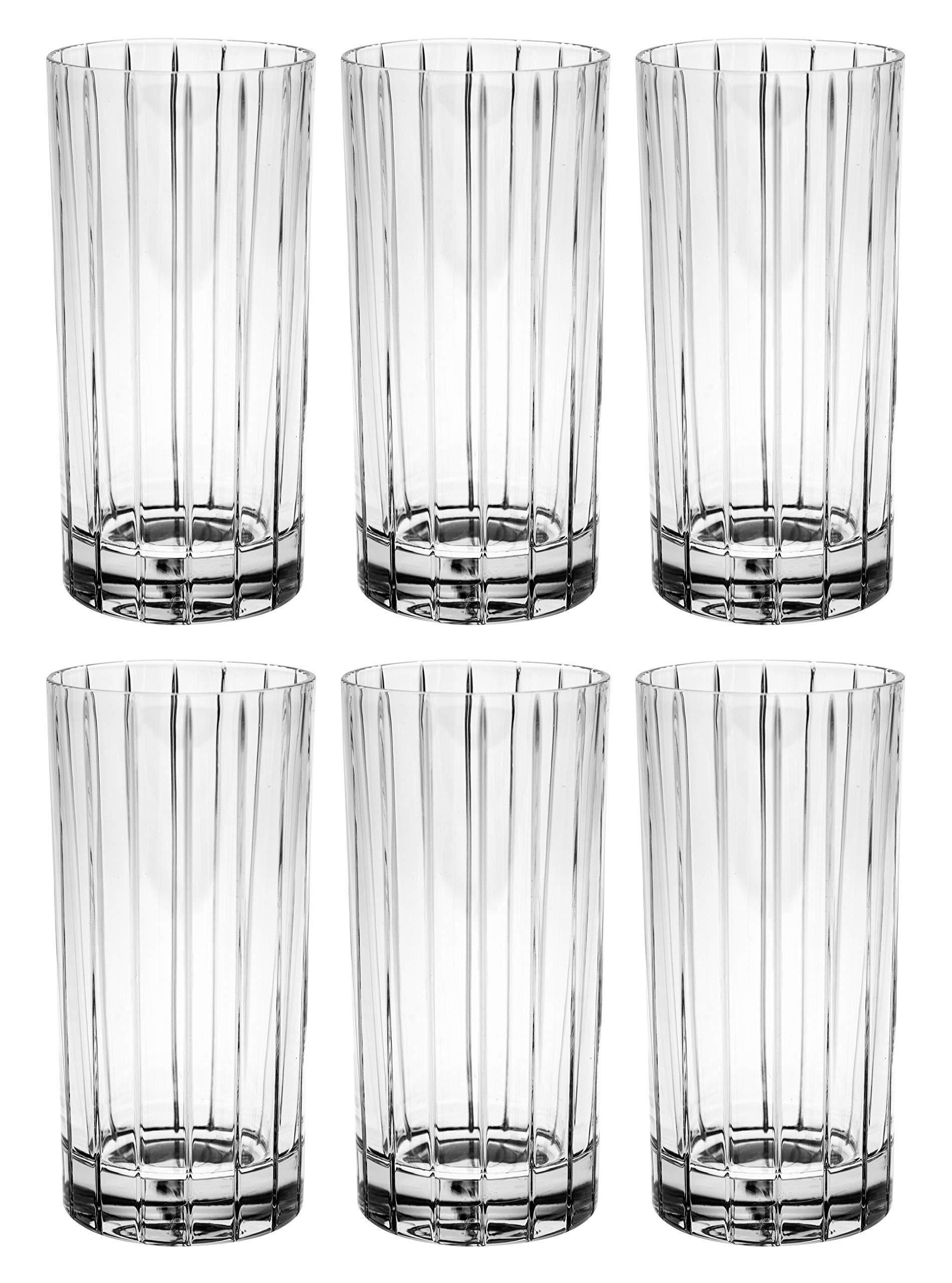 Barski - European Quality Glass- Crystal - Set of 6 - Highball - Hiball Tumblers - 14 oz. - with Classic Clear Striped Design on tumbler - Glasses are Made in Europe