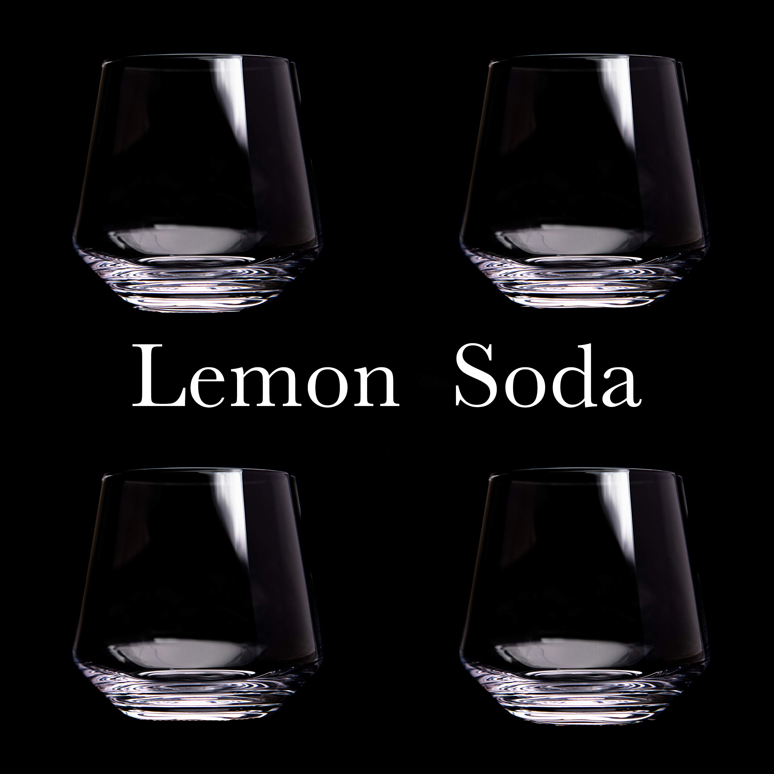 LEMONSODA High-End Double Rocks Glasses (Set of 4) – Lead-Free Crystal – Perfect for Scotch, Bourbon, Old-Fashioned – 400mL Capacity – Gift Box Included.