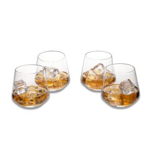 LEMONSODA High-End Double Rocks Glasses (Set of 4) – Lead-Free Crystal – Perfect for Scotch, Bourbon, Old-Fashioned – 400mL Capacity – Gift Box Included.