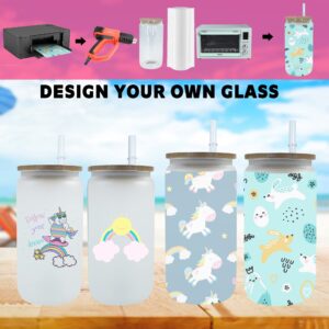 Bexbchh 4Pack 16OZ Sublimation Glass Blanks With Bamboo Lid, Frosted Sublimation Beer Can Glass, Borosilicate Glasses Tumbler Mason Jar Cups Mug With Plastic Straw for Iced Coffee, Juice, Soda, Drinks