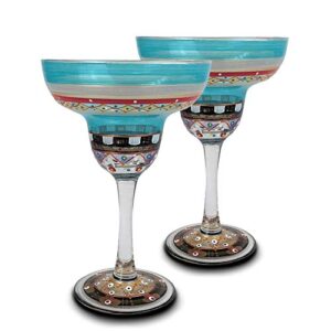 set of 2 mosaic carnival confetti hand painted margarita drinking glass - 12 oz.