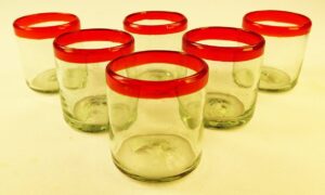 mexican glass red rim, hand blown, 7 oz (6)