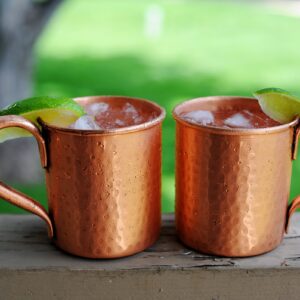 Alchemade 100% Pure Hammered Copper Mug Set - Set of 2 14 Oz Cups For Moscow Mules, Cocktails, Or Your Favorite Beverage - Keeps Drinks Colder, Longer