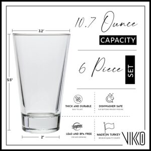 Vikko Drinking Glasses, 10.7 Ounce Drinking Glasses, Pack of 6 Crystal Clear Glass Cups for Water or Juice, Elegant Glass Tumbler & Water Glasses for Drinking