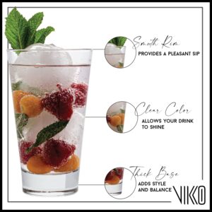 Vikko Drinking Glasses, 10.7 Ounce Drinking Glasses, Pack of 6 Crystal Clear Glass Cups for Water or Juice, Elegant Glass Tumbler & Water Glasses for Drinking