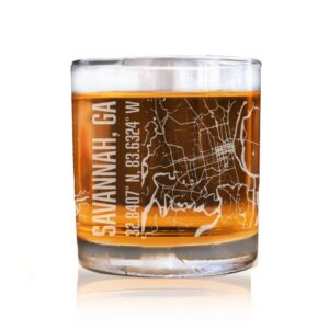 American Sign Letters Savannah Georgia City Map Whiskey Glass - Savannah Map Glass, Florida Gift, Florida Glass