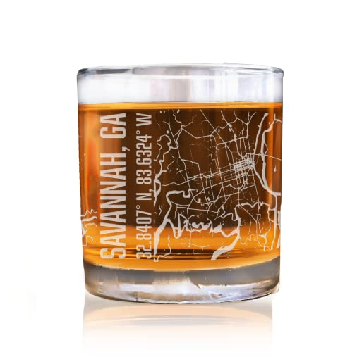 American Sign Letters Savannah Georgia City Map Whiskey Glass - Savannah Map Glass, Florida Gift, Florida Glass