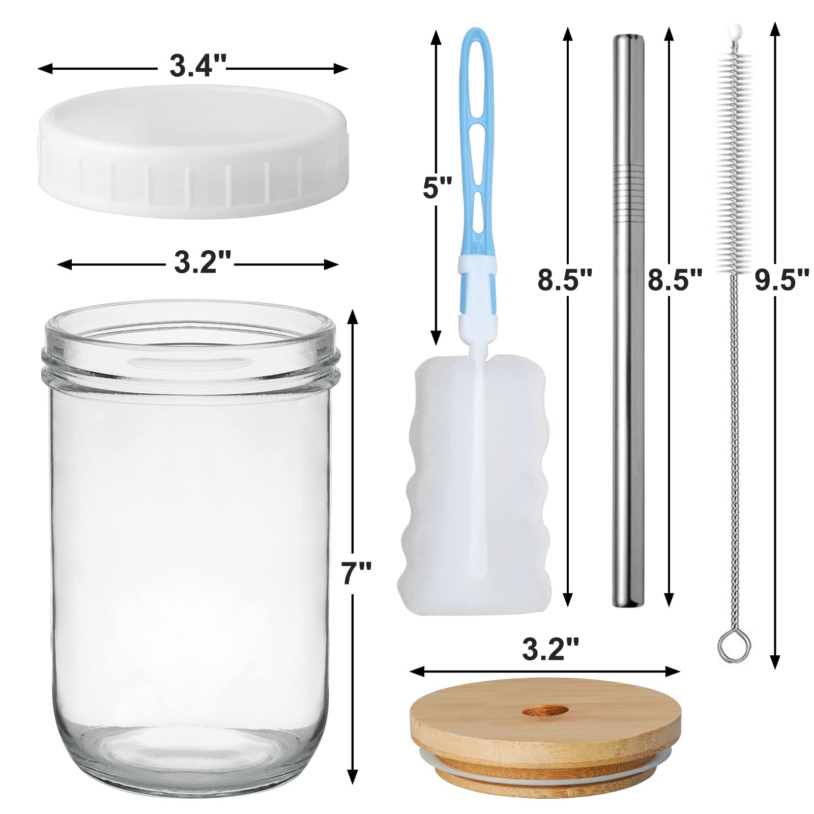 Mason Jar with Lid and Straw, 4 Pcs 16oz Glass Tumbler, beer Glasses, smoothie Cup, iced Coffee Cup, drinking Glasses, beer Can Glass, mason Jar Cups, for Juice Drinks