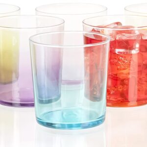 Red Co. Set of 6 Clear 11.75 Oz Rocks Lowball Glasses with Fading Multicolor Bases