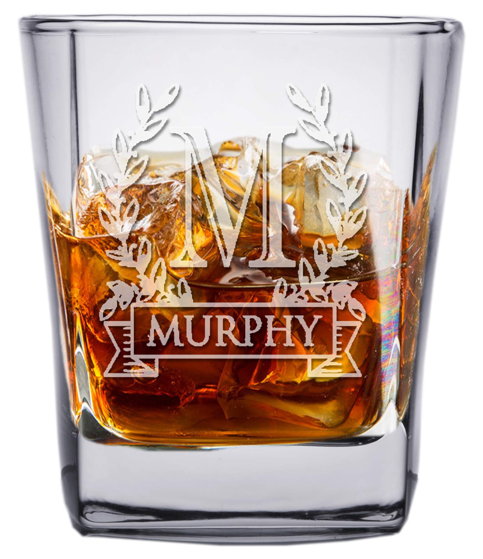 Custom Whiskey Monogram Wreathe Bourbon Rock Glasses Engraved Scotch Glass for Dad Birthday Fathers Day Gift Groomsmen Husband Wedding Gifts for Her