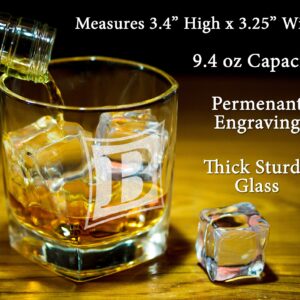 Custom Whiskey Monogram Wreathe Bourbon Rock Glasses Engraved Scotch Glass for Dad Birthday Fathers Day Gift Groomsmen Husband Wedding Gifts for Her