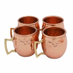 Buddha4all 2 Oz. Solid Copper Mini Moscow Mule Shot Mug Set Copper Hammered Shot Glass Set (4)