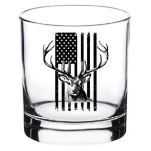 Rogue River Tactical USA Tattered Flag Buck Deer Hunting Old Fashioned Glass Drinking Cup Gift For Hunter