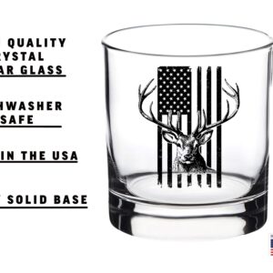 Rogue River Tactical USA Tattered Flag Buck Deer Hunting Old Fashioned Glass Drinking Cup Gift For Hunter