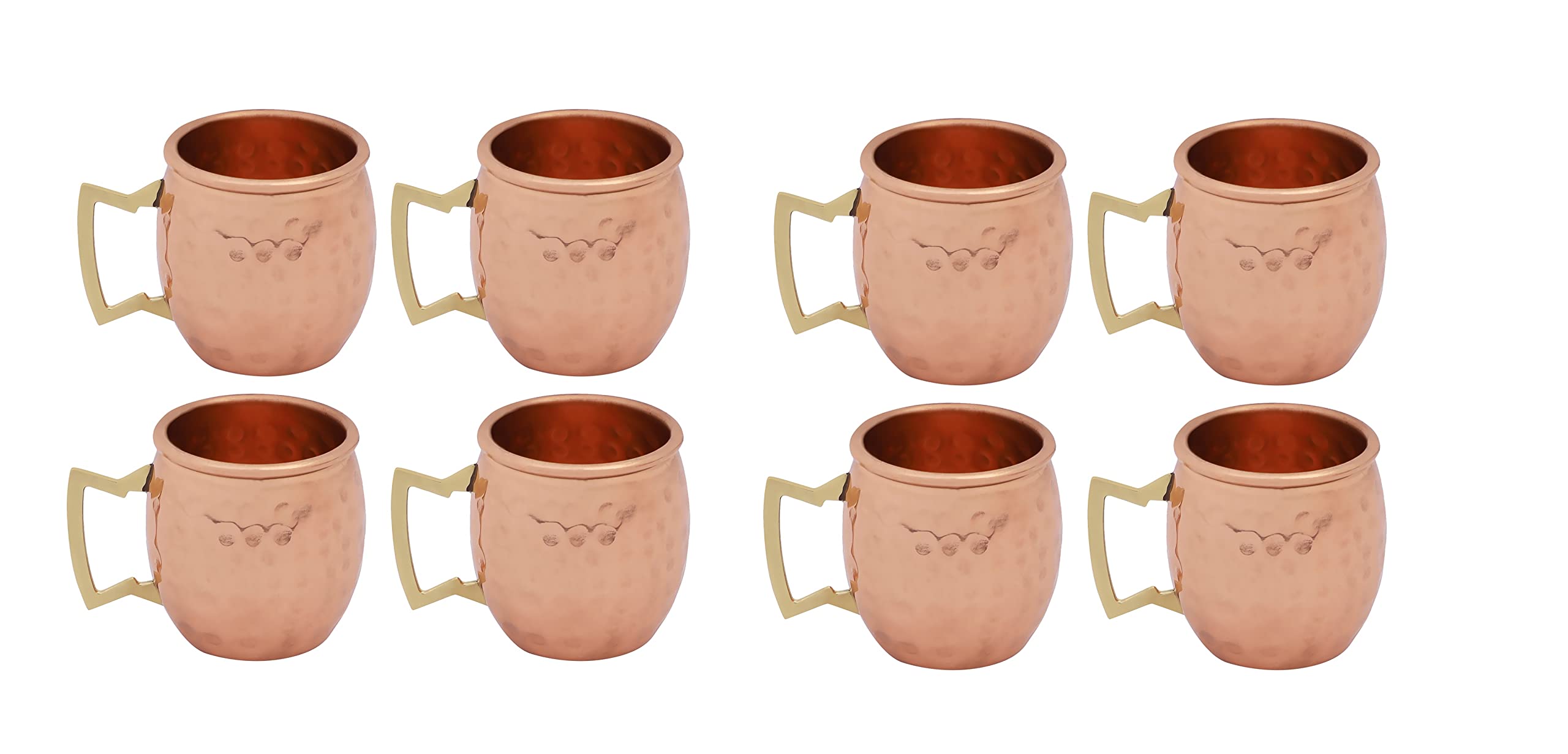 Buddha4all 2 Oz. Solid Copper Mini Moscow Mule Shot Mug Set Copper Hammered Shot Glass Set (8)